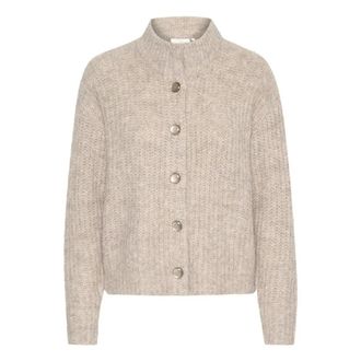 Kaffe Femme, Pulls, Beige, Taille: 42 FR Cardigan en Tricot &agrave; Col Haut avec Boutons