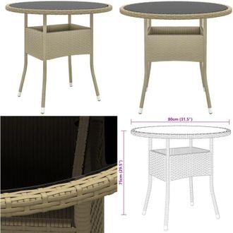 vidaXL Gartentisch &Oslash;80x75 cm Hartglas und Poly Rattan Beige - Gartentisch - Polyrattan Tisch - Outdoor Tisch - Gartenm&ouml;bel - Balkonm&ouml;bel - Home & Living