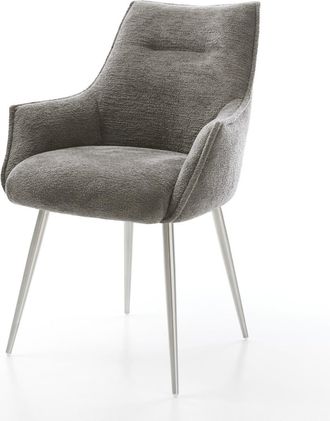 DELIFE Esszimmerstuhl Alja-Flex mit Armlehnen Boucl&eacute; Soft Schlamm 4-Fu&szlig; konisch Edelstahl Taschenfederkern, Esszimmerst&uuml;hle