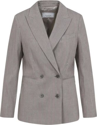 PESERICO Femme, Vestes, Brun, Taille: 42 FR Linen and Cotton Twill Pinstripe Blazer