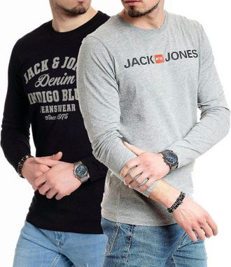 Jack & Jones Langarmshirt (Spar-Set, 2er-Pack) basic Regular Shirt mit Printdruck im 2er Set