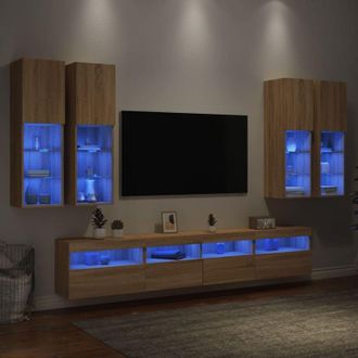 vidaXL Vidaxl - 7-tlg. TV-Wohnwand mit LED-Leuchten Sonoma-Eiche