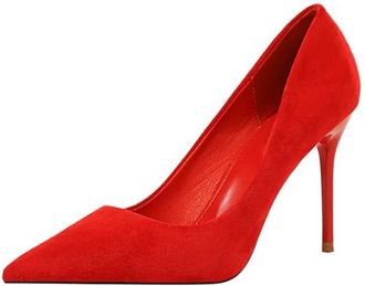 Generic Escarpins élégants en daim à bout pointu pour augmenter la hauteur - Design amincissant confortable pour le bureau et les soirées, Rouge, 39.5 EU