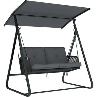 OUTSUNNY Balancelle de jardin - Outsunny - 2 places - toit r&eacute;glable et coussin &eacute;pais - r&eacute;sine tress&eacute;e - 150 x 128 x 168 cm - gris fonc&eacute;