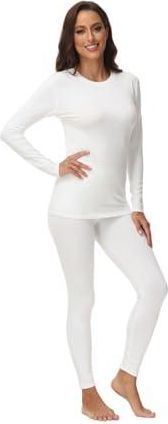 Generic Sous-v&ecirc;tements thermiques ultra fins sans couture pour femme avec couche de base doubl&eacute;e en polaire pour temps froid, blanc, XXL