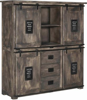 Massivmoebel24 Highboard Mango 150x45x160 grau lackiert RAILWAY 225