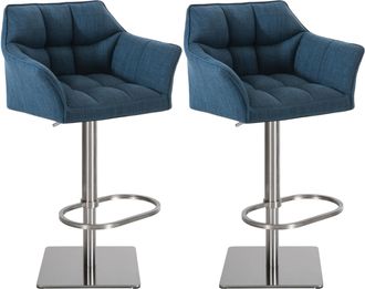 Clp 2er Set Barhocker Damaso Stoffbezug I Gepolsterte Barstühle höhenverstellbar und drehbar I Tresenstühle mit Rückenlehne, Farbe:blau, Gestell Farbe:Ede