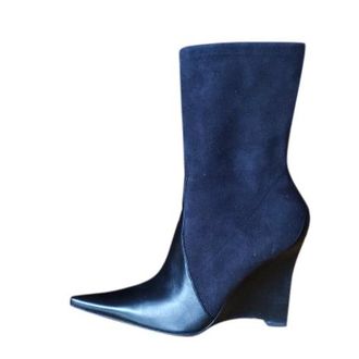 Casadei Suede & Leather Wedge Booties Size 37.5