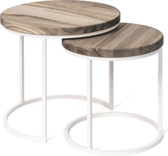 Lamofootwear Manufaktur Couchtisch rund 2er Set - Beistelltisch Holz - Wohnzimmertisch rund, Kaffeetisch, Sofatisch modern, Holztisch f&uuml;r Wohnzimmer, Schlafzimmer-