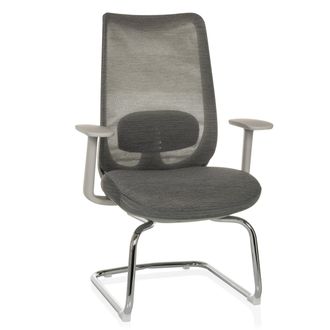 hjh OFFICE Freischwinger Stuhl ergonomisch MILESTON V Besucherstuhl mit Lordosenstütze und Armlehnen, Schwingstuhl Netzrücken, Grau