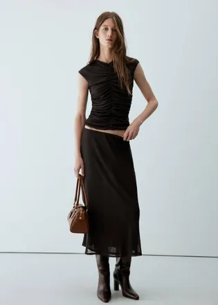 Mango Jupe midi &eacute;vas&eacute;e chocolat - Femme - XS - MANGO