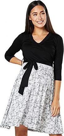 Happy Mama Femme Maternit&eacute; Robe de Grossesse Col en V 525 (Noir et Blanc avec des Fleurs, 42-44, XL)
