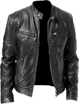 Generic Veste De Moto En Cuir Slim Pour Homme - Manteau Court Avec Col, Vestes En PU, Manteau Dhiver En Cuir, Blazer