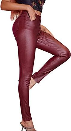 Onsoyours PU Coated Pantalon Femmes Sexy Taille Haute Moulante &Eacute;lastique Leggings Aspect Cuir PU Crayon Slim Collants Sport Danse Basique Pantalon Skinny Pants 