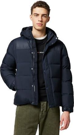 Tommy Hilfiger Doudoune Homme Mix Down Hooded Puffer Jacket avec Capuche, Bleu (Desert Sky), L