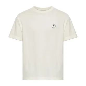 Palm Angels Homme, Tops, Blanc, Taille: XS T-shirt en coton avec logo appliqu&eacute;