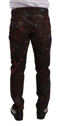 Dolce & Gabbana Mens Brown Splash Cotton Regular Denim Jeans Clothing