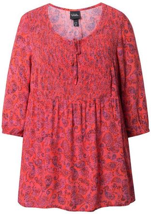Ulla Popken Longbluse Smokbluse Bluse Rundhals 3/4-Arm R&uuml;ckenfalte