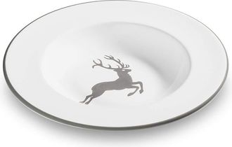 Gmundner Keramik Suppenteller Gourmet Durchmesser : 24 cm grauer Hirsch Geschirr, handgemacht in Österreich