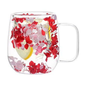 Generic Doppelwandige Glasbecher,doppelt verglaste Kaffeetassen - Getrocknete Teetasse,Doppelschichtige isolierte Kaffeetassen, Klarglas-Teetassen mit Henkel 