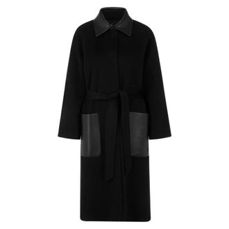 Marc Cain Femme, Manteaux, Noir, Taille: 46 FR Manteau court avec d&eacute;tails en cuir