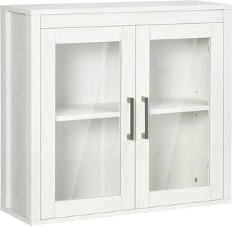 Kleankin Badezimmerschrank Wandschrank mit 2 Glast&uuml;ren Badschrank Mehrzweckschrank mit verstellbaren Regalebenen Aufbewahrungsschrank Spanplatte Wei&szlig; 60 x 19,5