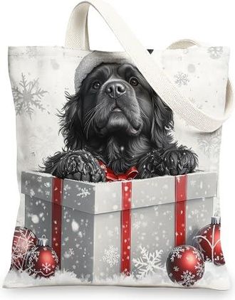 Generic Sac fourre-tout en toile motif chien de Terre-Neuve pour le shopping 33 x 38 cm, cadeau de No&euml;l de luxe, sac &agrave; bandouli&egrave;re r&eacute;utilisable pour femme, pe