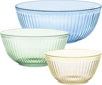 Pyrex Geformte, get&ouml;nte Glas-R&uuml;hrsch&uuml;sseln ohne Deckel, klein, mittel, gro&szlig;, platzsparendes Set von Sch&uuml;sseln zum Zubereiten und Backen, 1,3 l, 2,3 l und 4,