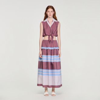 Sandro Chemise courte en coton &agrave; rayures