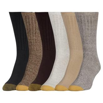 Gold Toe Casual Texture Crew Socks, Multipairs Chaussettes d&eacute;contract&eacute;es, Marron Assorti (6 Paires), M (Lot de 6) Femme