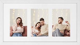 Songmics Cadre photo, Support 3 photos, 10 x 15 cm chaque, moderne, MDF, protection verre, Blanc RPF006W01