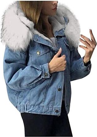 Generic Vestes pour femmes 2026 Manteau &eacute;pais chaud &agrave; manches longues dhiver doubl&eacute; en polaire Sweat &agrave; capuche Couleur unie Veste en jean avec poches, gris, L