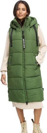 Navahoo Damen Steppweste Stehkragen gefüttert Ärmellose Outdoor Weste mit Kapuze [B942-Schnuff-Pine-Olive-Gr.L]