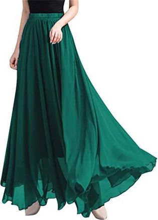 Generic Jupe Longue En Mousseline De Soie Femme Mode Fluide Couleur Unie Jupe Boheme Avec Doublure IntéRieure Taille Haute Jupe Chic Et Elegant Confortable Et
