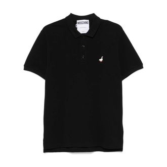 Moschino Homme, Tops, Noir, Taille: 2XL Polo noir avec motif brodé