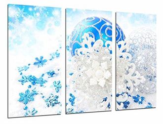 Cuadros Cámara Wandbild - Blauer und weißer Weihnachtsbaum-Ball mit Funkeln, 97 x 62 cm, Holzdruck - XXL Format - Kunstdruck, ref.26948