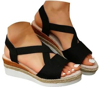 Generic Sandales orthop&eacute;diques pour femme, sandales d&eacute;t&eacute; habill&eacute;es &agrave; bout ouvert avec noeud papillon, plateforme de marche d&eacute;contract&eacute;e, talons compens&eacute;s, san