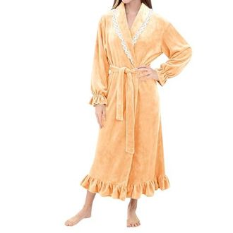 Generic Robe de chambre pour femme sans capuche - V&ecirc;tements dint&eacute;rieur &agrave; manches longues pour femmes - V&ecirc;tement de nuit long et moelleux en flanelle polaire a