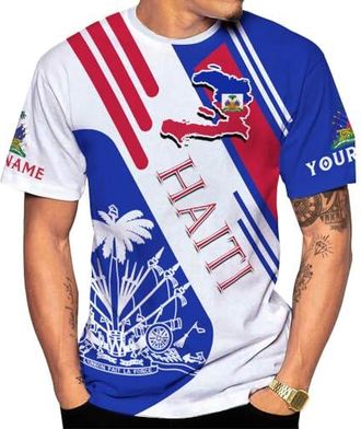 Generic Drapeau Haïtien Personnalisé Fierté Tee Shirt Sportswear Manches Courtes Homme T-Shirt Respirant T-Shirts De Sport pour Running Sport Fitness XL