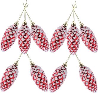 Lurrose 10 St&uuml;ck Rote Tannenzapfen H&auml;ngedekorationen aus Kunststoff Farbecht Leicht Weihnachtsbaumschmuck f&uuml;r Weihnachten und Festtagsfeier