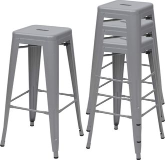 Mendler 4er-Set Barhocker HWC-A73, Barstuhl Tresenhocker, Metall Industriedesign stapelbar - grau