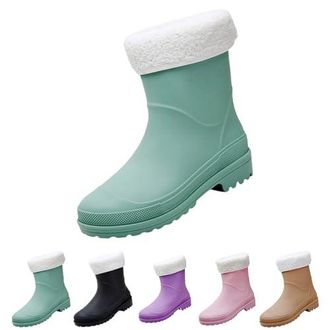 Generic Wellington Bottes de pluie mi-mollet confortables avec doublure en peluche pour femme Antid&eacute;rapantes et imperm&eacute;ables Chaussures de travail pour la p&ecirc;c