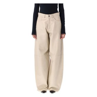 Haikure Ivory Leder Weite Beinhosen - - Trousers - Damen - Beige - W28