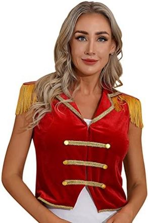 TiaoBug Femme D&eacute;guisement Cirque Ringmaster Jacket Gilet Monsieur Loyal Cosplay Costume Halloween No&euml;l Manteau Soir&eacute;e F&ecirc;te Performance Rouge S