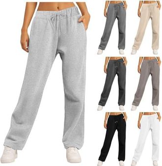 Generic Pantalon Jogging Femme en Coton de Sport Chic &Eacute;lastique Taille Haute avec Poches Droit &agrave; Coupe Large Training Yoga D&eacute;contract&eacute; Baggy Pilates Bas Leger