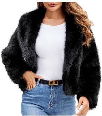 Generic Vestes pour femmes 2026 Manteau polaire dhiver &agrave; poils longs d&eacute;contract&eacute; surdimensionn&eacute; &agrave; revers chaud et pelucheux, Noir, XXL