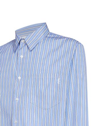 Saint Laurent Striped Cotton Poplin Shirt - Blue