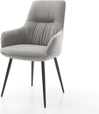 DELIFE Esszimmerstuhl Zelia-Flex mit Armlehnen Strukturstoff Soft Grau 4-Fu&szlig; konisch Schwarz Taschenfederkern, Esszimmerst&uuml;hle