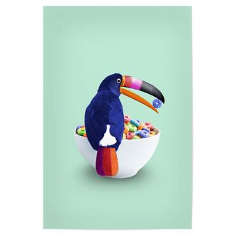artboxONE Poster 75x50 cm Tiere Tiere Loop Toucan hochwertiger Design Kunstdruck - Bild M&uuml;sli Fr&uuml;hst&uuml;ck Humor