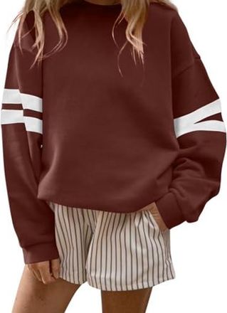 Generic Sweat-shirt pour femme - Couleur unie - Haut surdimensionn&eacute; - Col rond - Manches longues - Automne - Hiver - D&eacute;contract&eacute; - Confortable - Tendance - Co